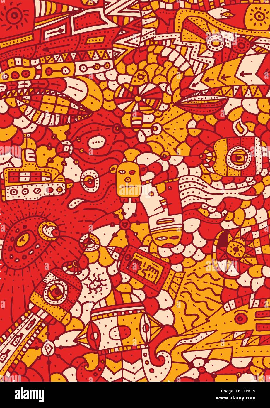 Hand drawn red pattern with different object Vector illustration Stock ...
