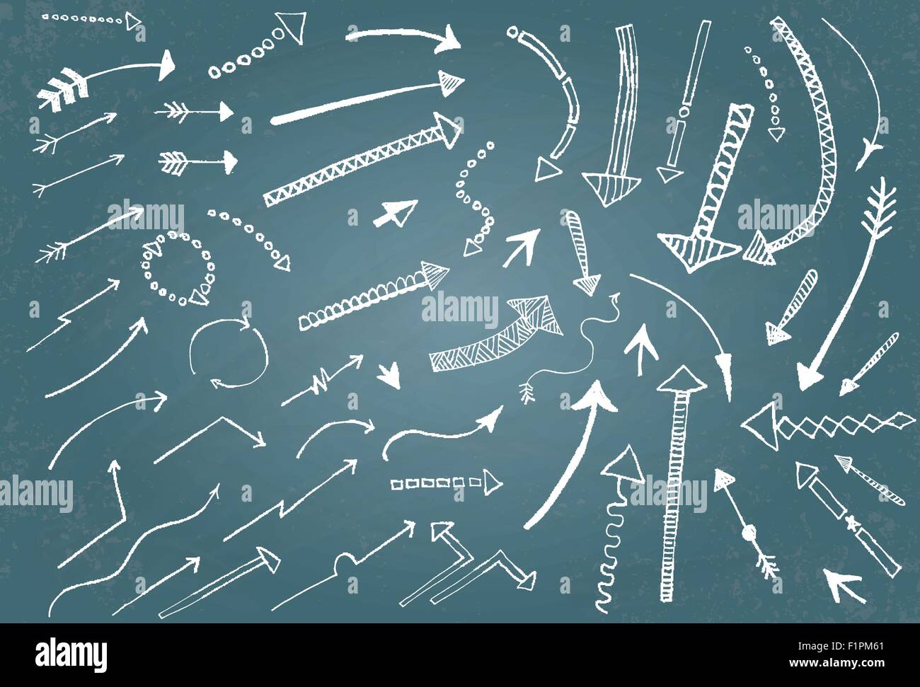 Hand drawn arrow icons set on blue chalk board. Vector Illustration ...