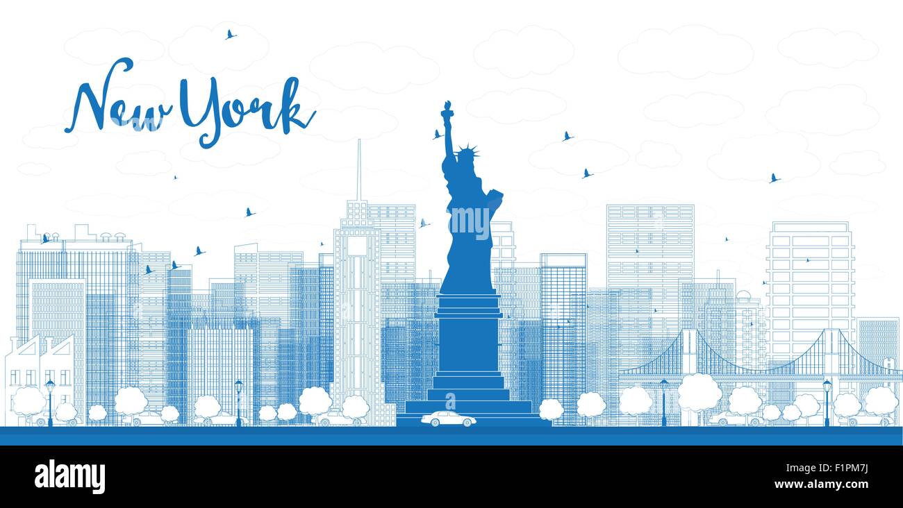 Outline New York city skyline with skyscrapers. Vector illustration ...