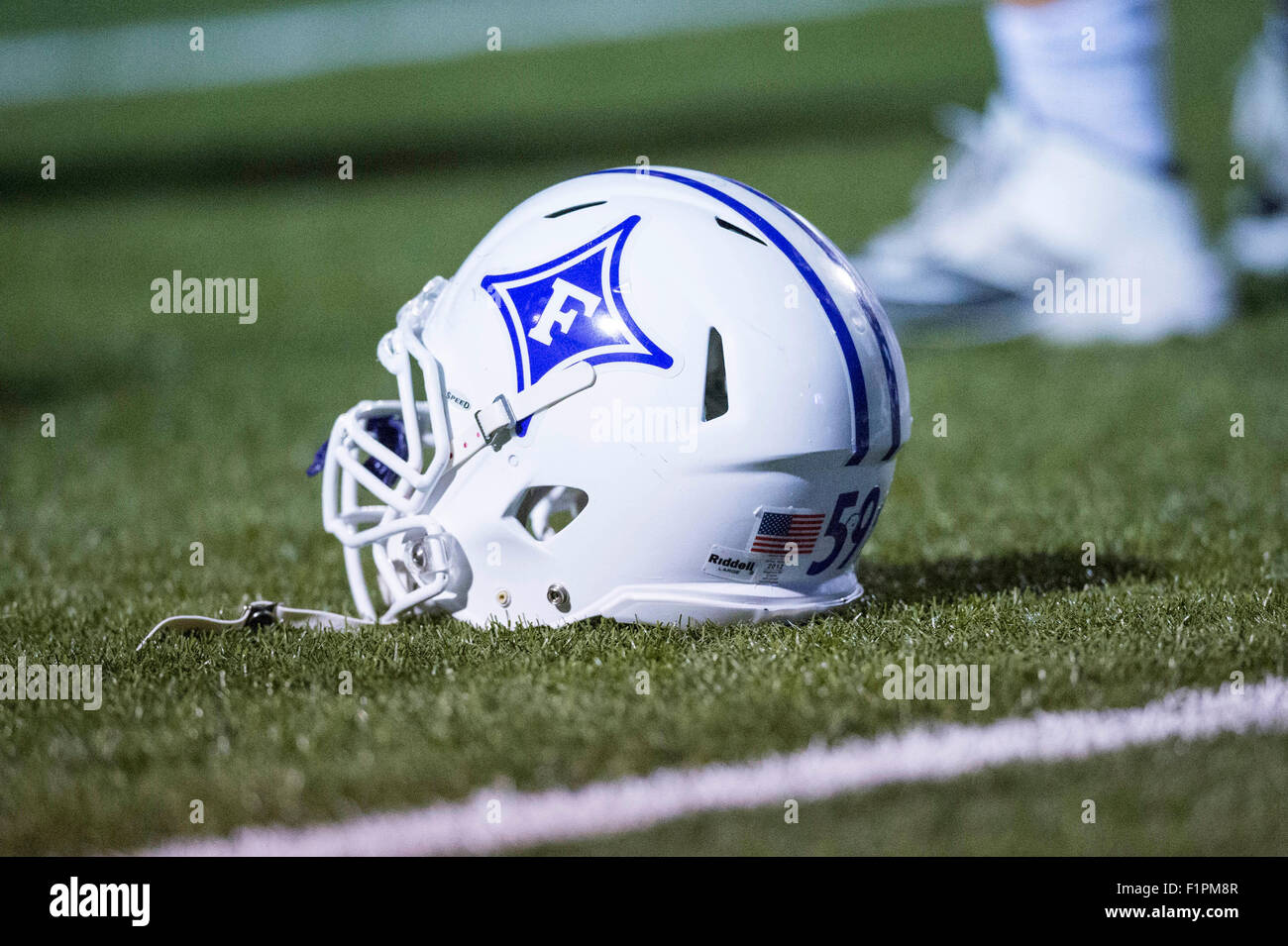 A Furman helmet during the NCAA college football game between Furman ...