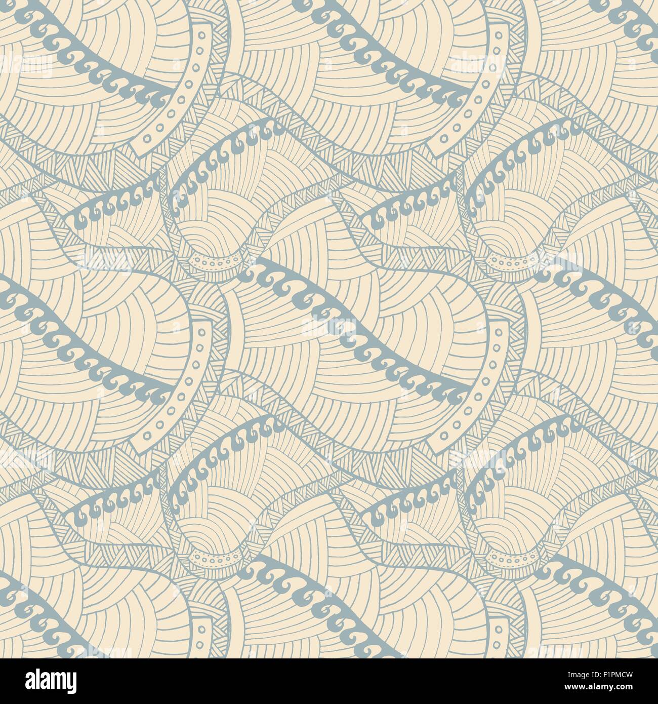 Vintage wave line and curl Hand-drawn abstract colorful vector pattern ...