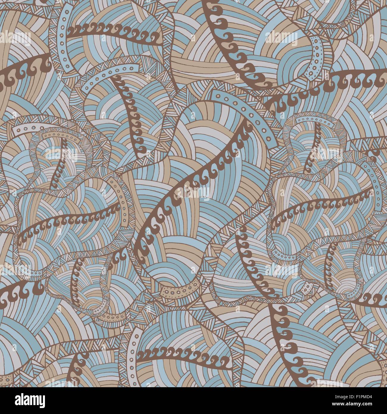 Vintage wave line and curl Hand-drawn abstract colorful vector pattern ...