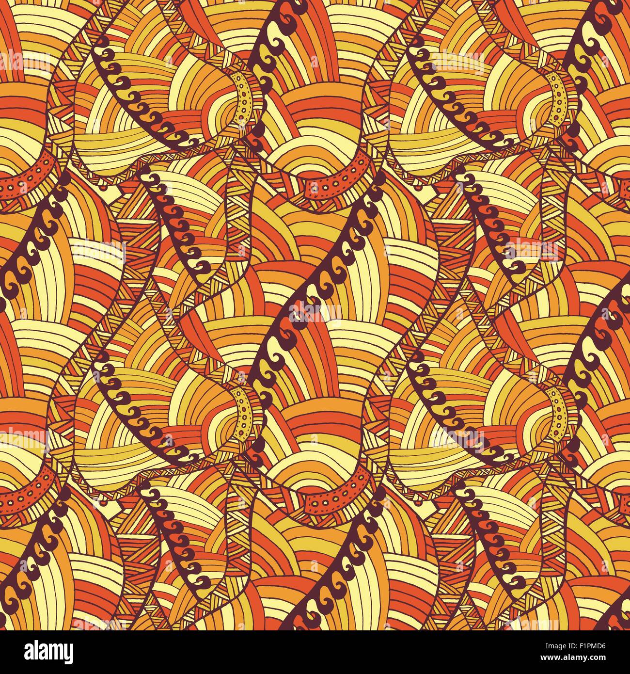 Vintage wave line and curl Hand-drawn abstract colorful vector pattern ...