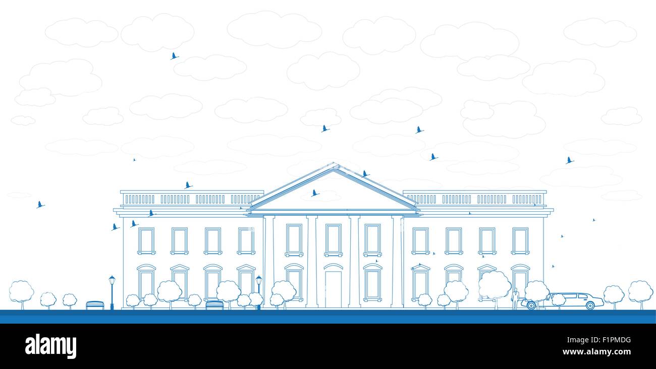 Outline White House Washington DC with Silhouette of man and car Vector ...