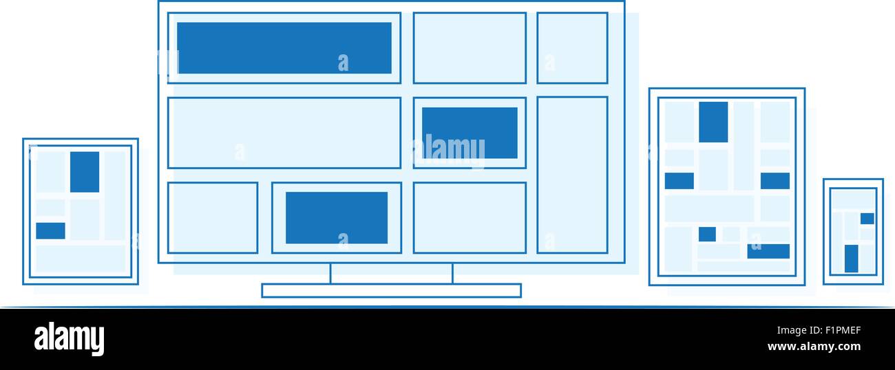 Set of outline design display, laptop, tablet computer and mobile phone ...