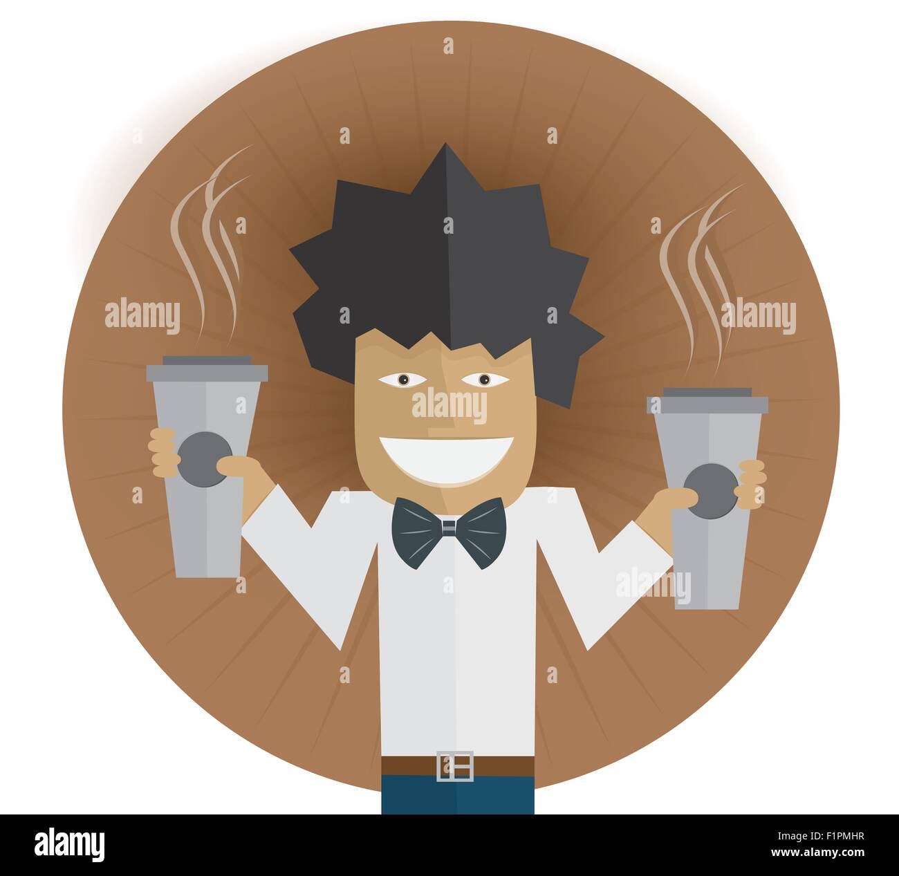 Waiter carrying two cups of coffee Vector illustration Stock Vector ...