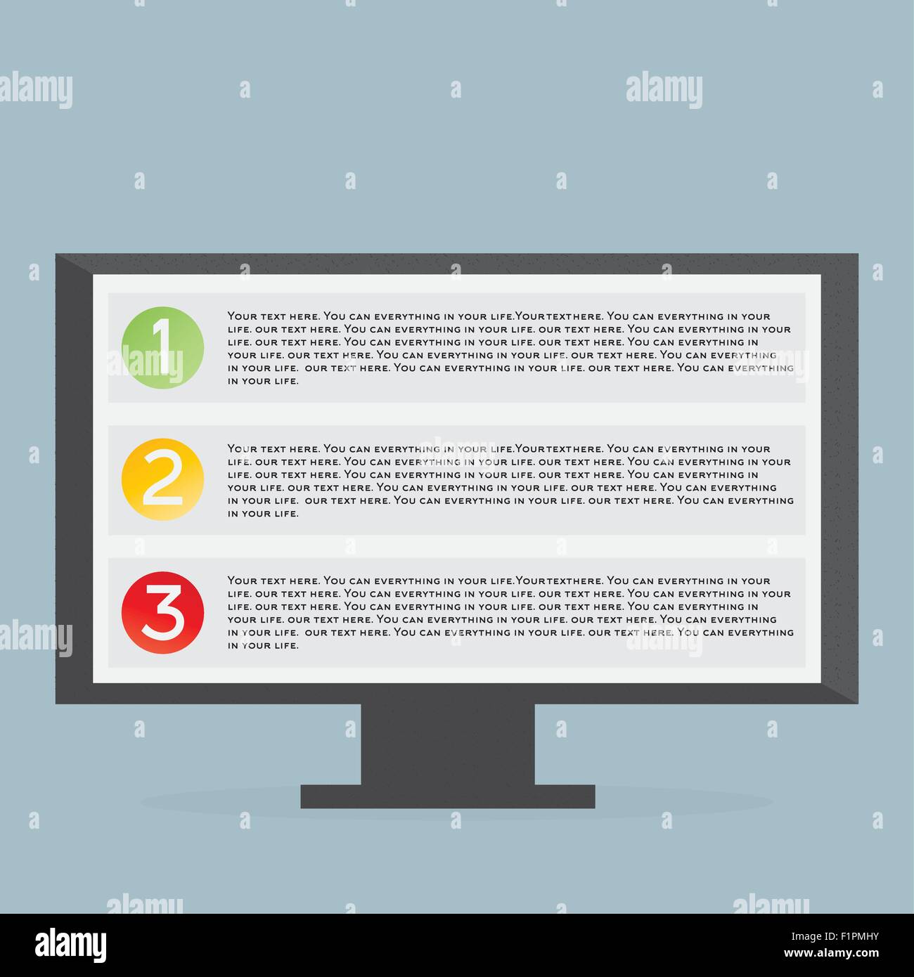 Monitor with list Flat vector illustration on blue background Stock ...