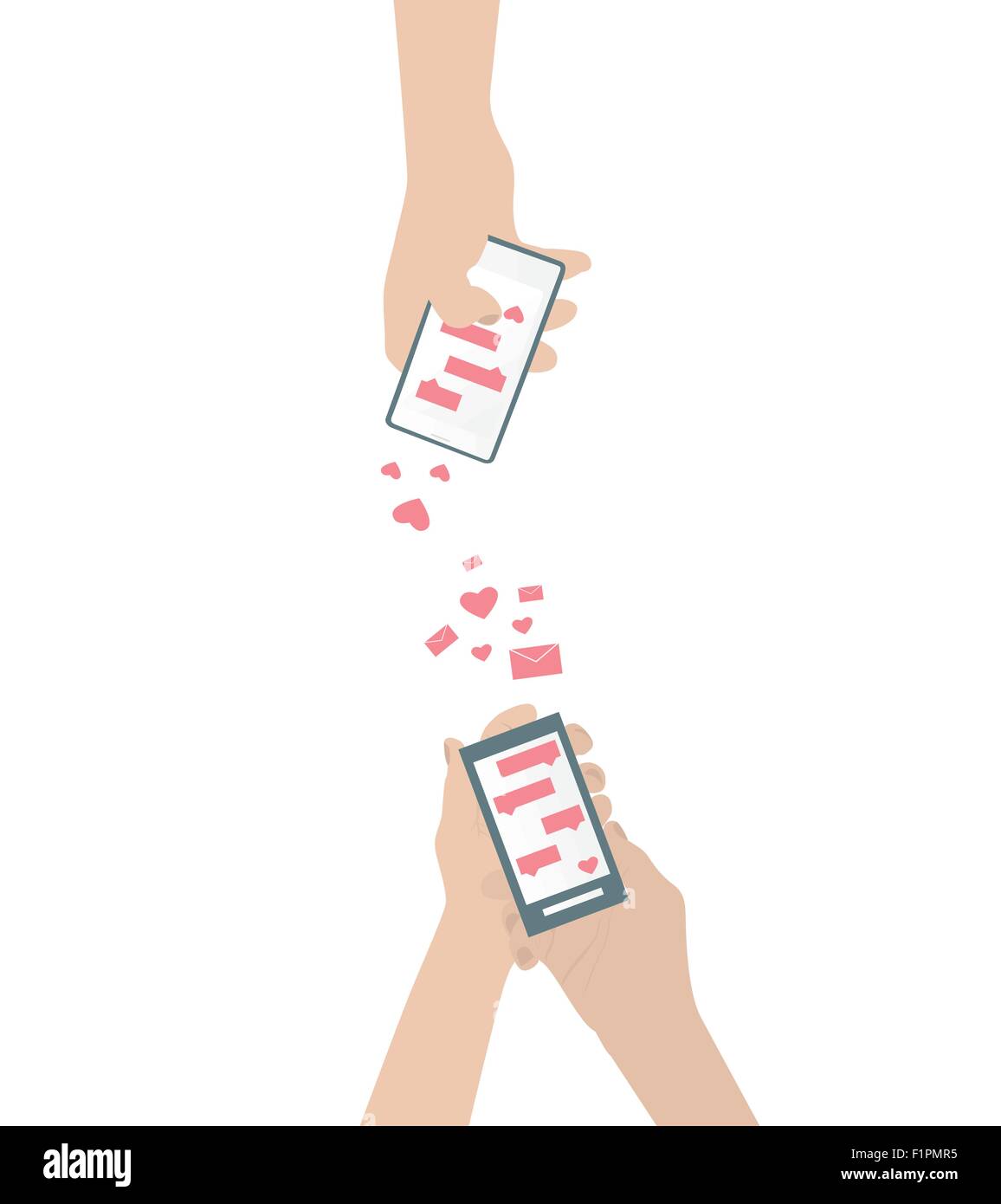 Human hand is sending love messages using cellphone wireless ...