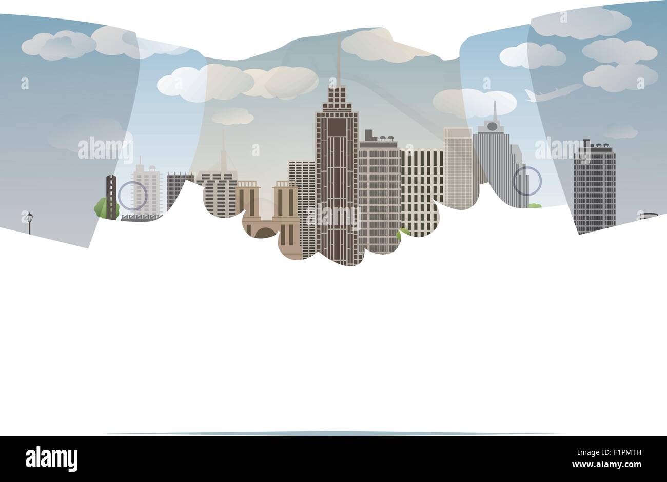 double exposure handshake businessman on city background Vector ...