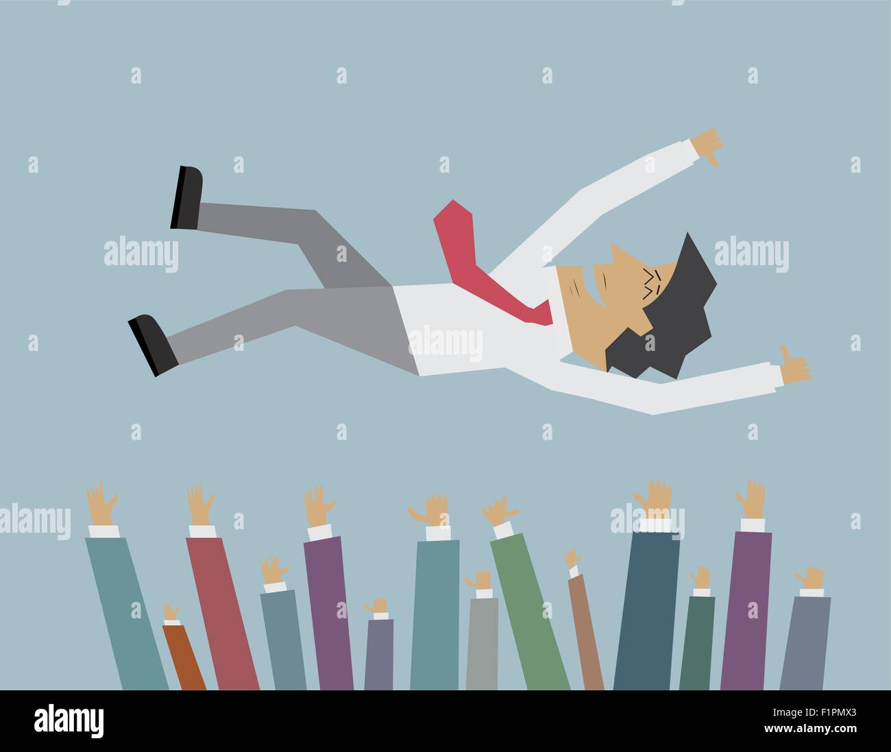 Vector Illustration of Successful businessman in the air being throwing ...