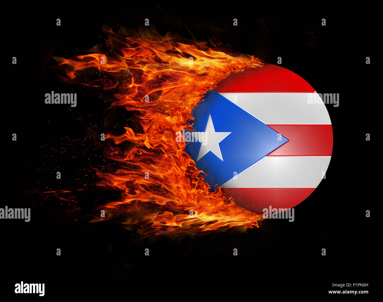 Concept of speed - Flag with a trail of fire - Puerto Rico Stock Photo ...