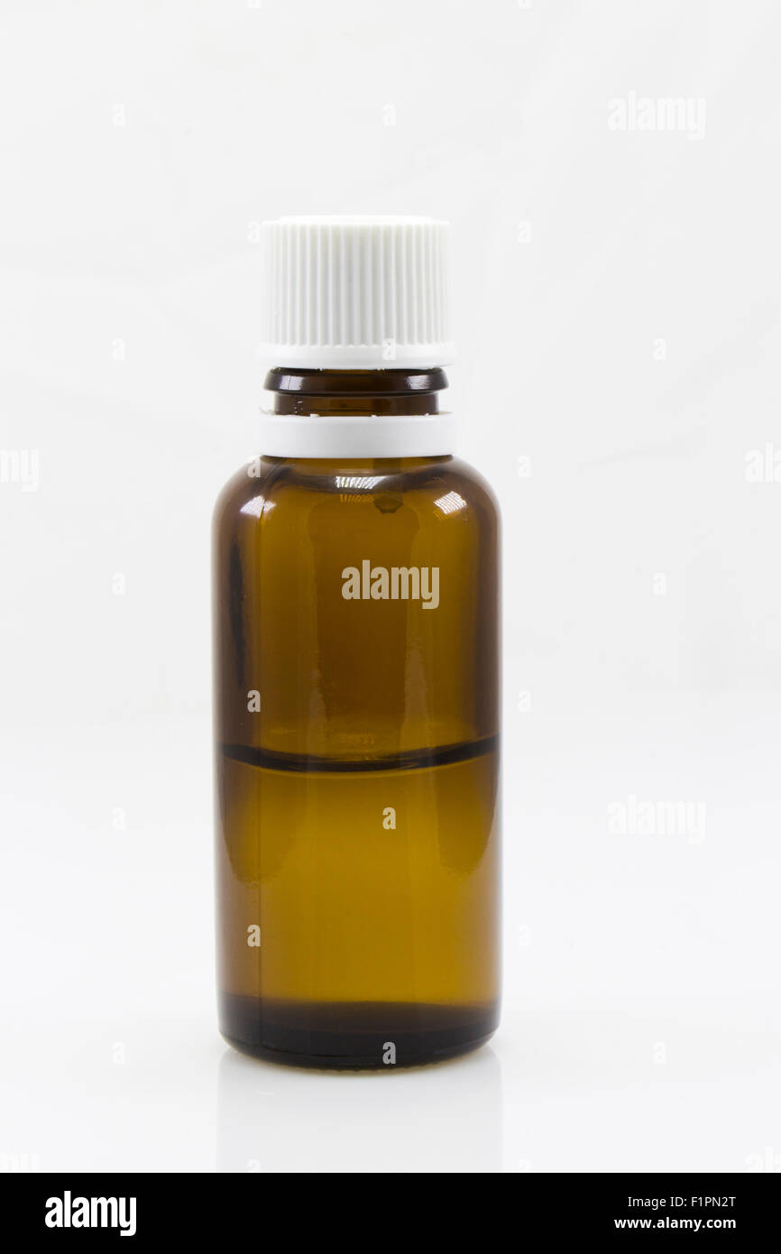 Liquid medicine in glass bottle isolated on white background Stock ...