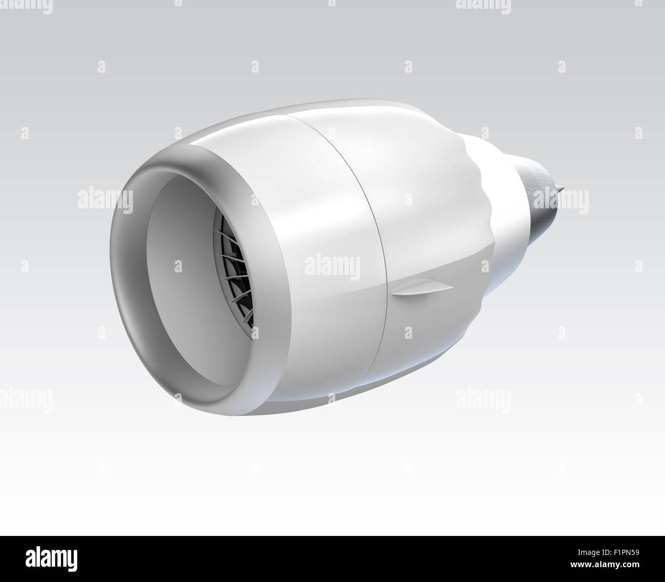 Front perspective view of a jet turbofan engine isolated on gray ...