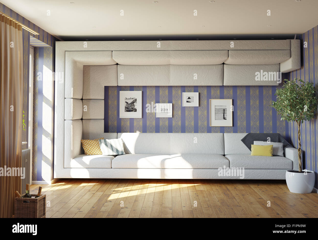 super sofa concept. living room interior. 3d design idea Stock Photo ...