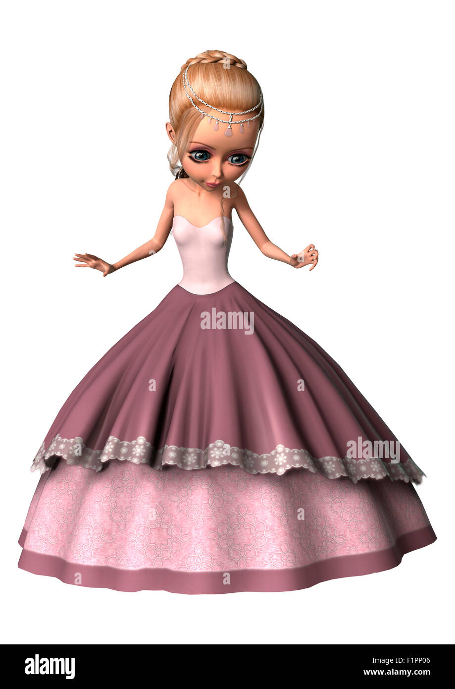 3D digital render of acute little princess in a pink dress isolated on ...