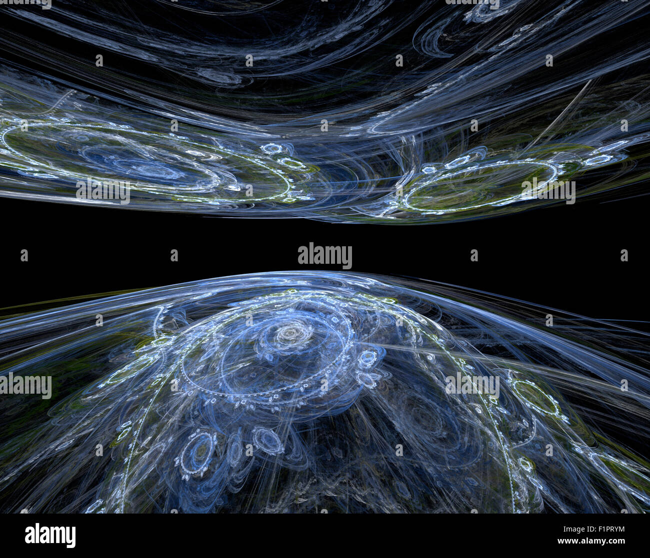 Abstract fractal background - perspective fading into space two planets ...