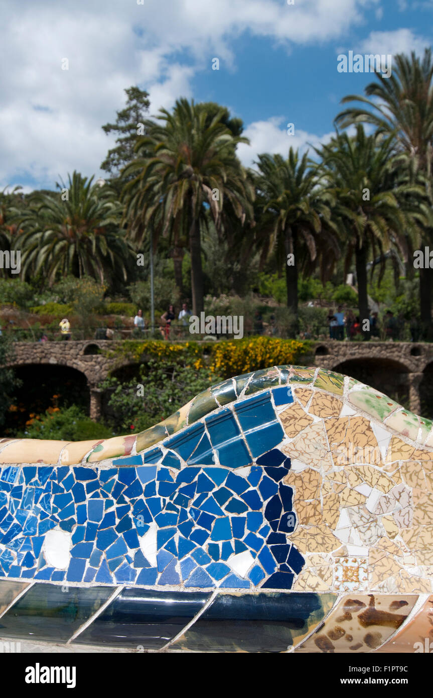 Part of the undulating bench, Monumental Zone, Parc Guel, Barcelona ...