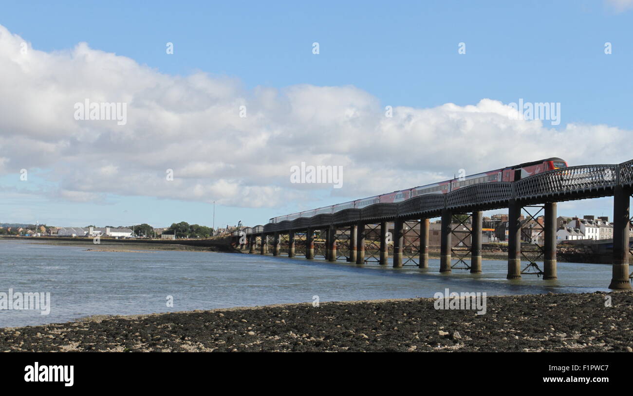 Virgin Train crossing bridge Montrose Basin Scotland August 2015 Stock ...