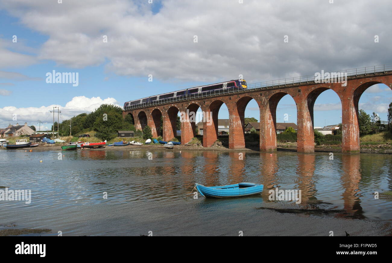 Train crossing Brick viaduct Montrose Basin Scotland August 2015 Stock ...