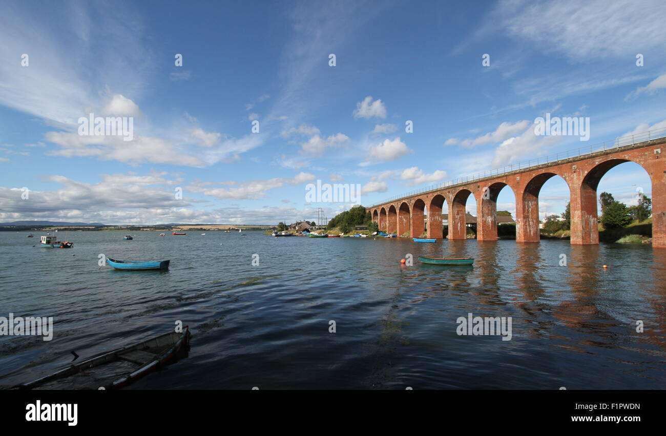 Brick viaduct Montrose Basin at high tide Scotland August 2015 Stock ...
