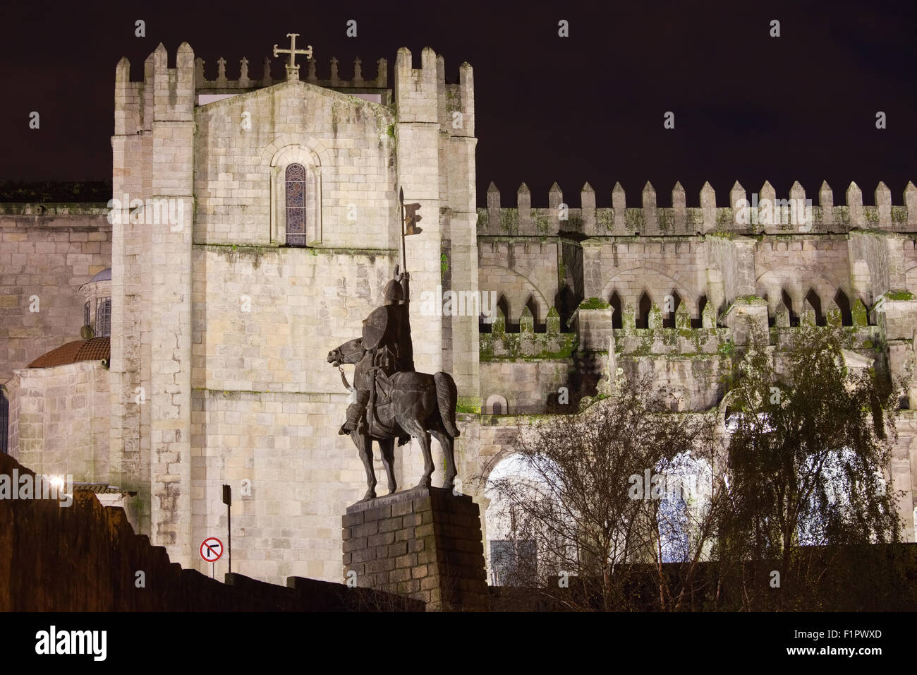 Porto Cathedral by night in Portugal, 12th century Romanesque and ...