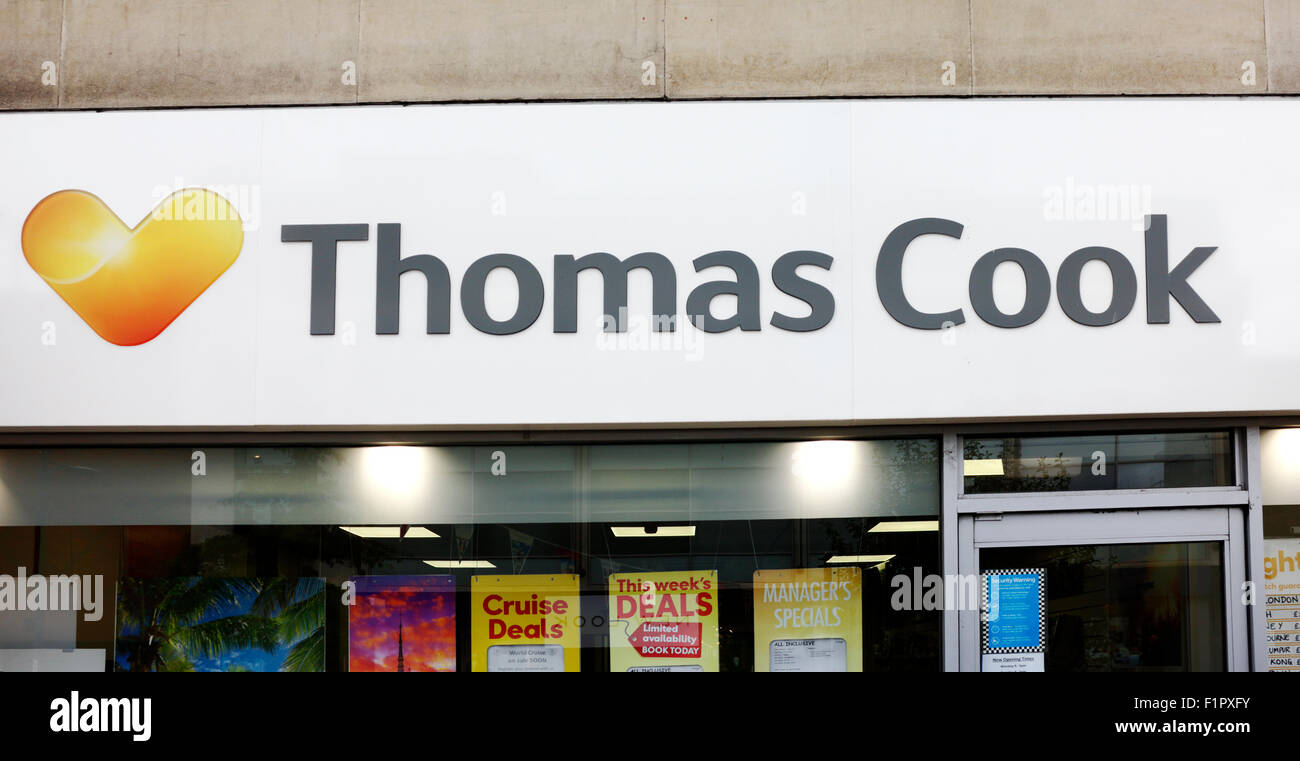 Thomas Cook logo on shop front in St Stephen's Street, Norwich, Norfolk ...