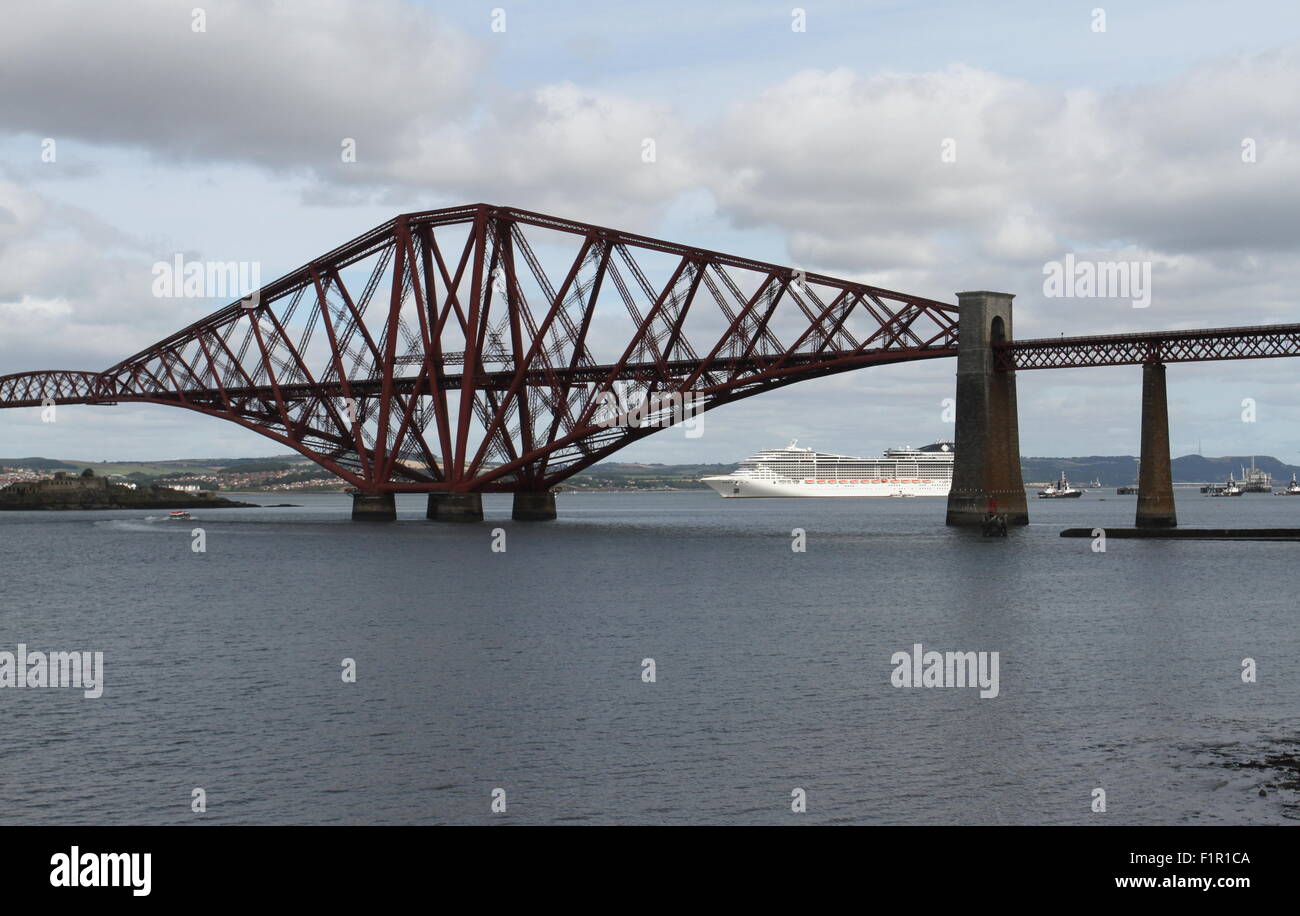 Inchgarvie Forth Rail Bridge and cruise ship MSC Splendida Scotland ...