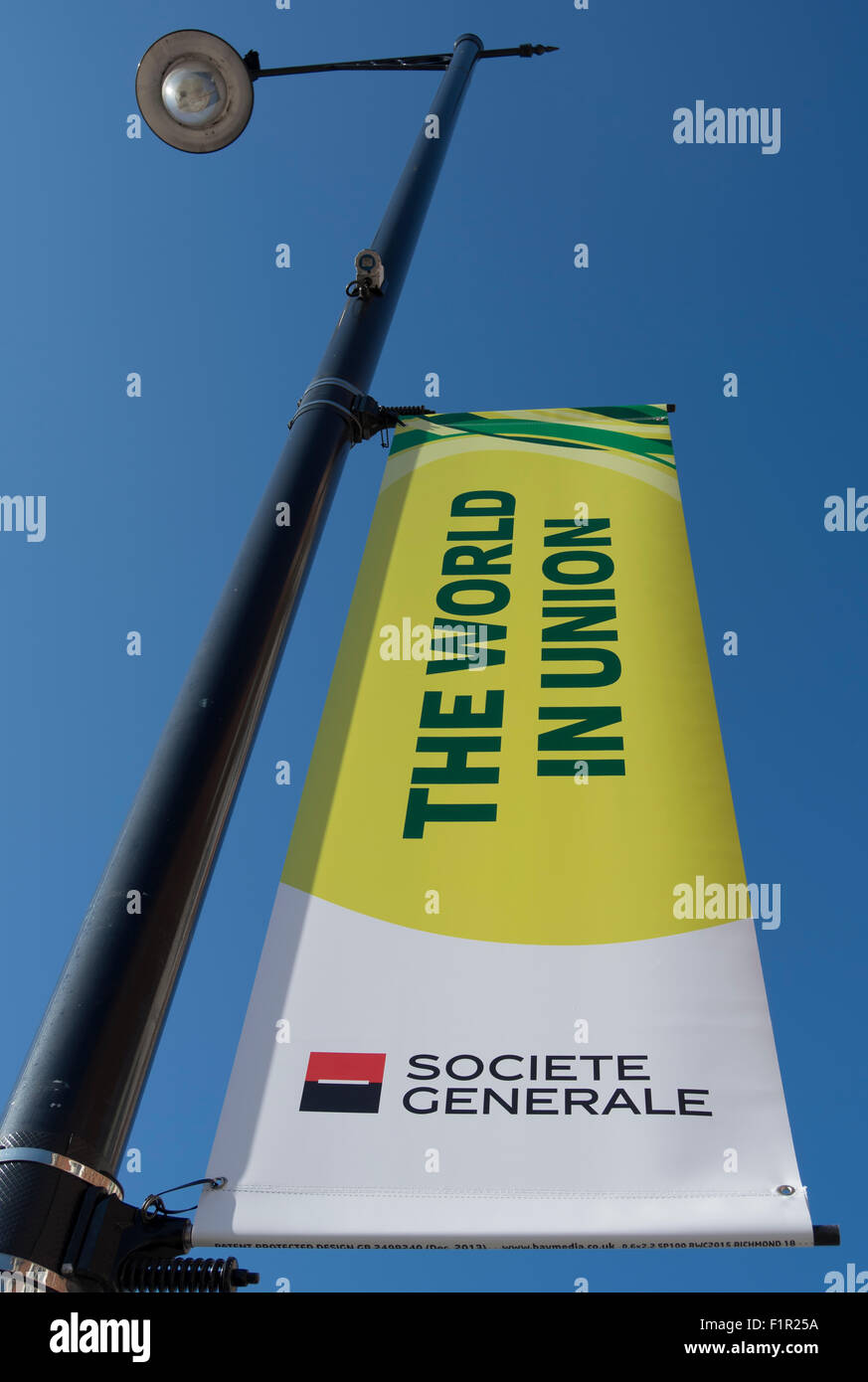 the world in union, a banner advertising the 2015 rugby world cup, and ...