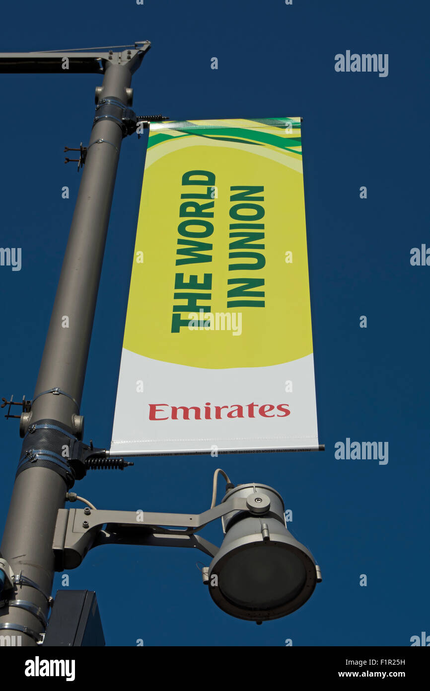 the world in union, a banner advertising the 2015 rugby world cup, and ...