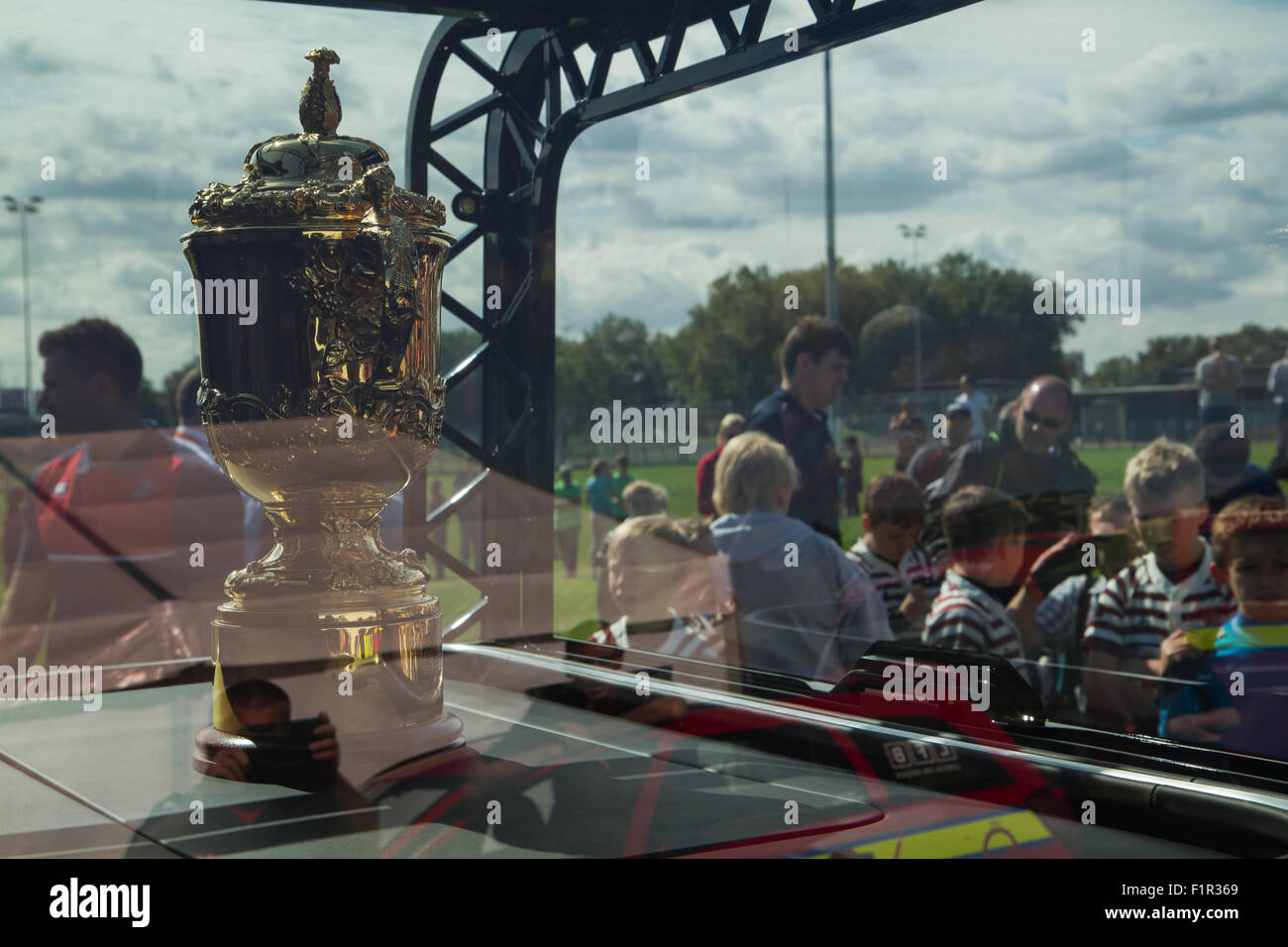 London, UK. 06th September 2015. The Webb Ellis Cup on display at the ...