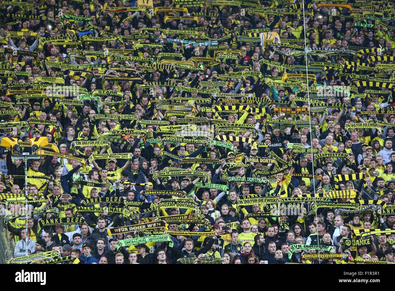 Dortmund, Germany. 05th Sep, 2015. Borussia Dortmund's fans cheer after ...