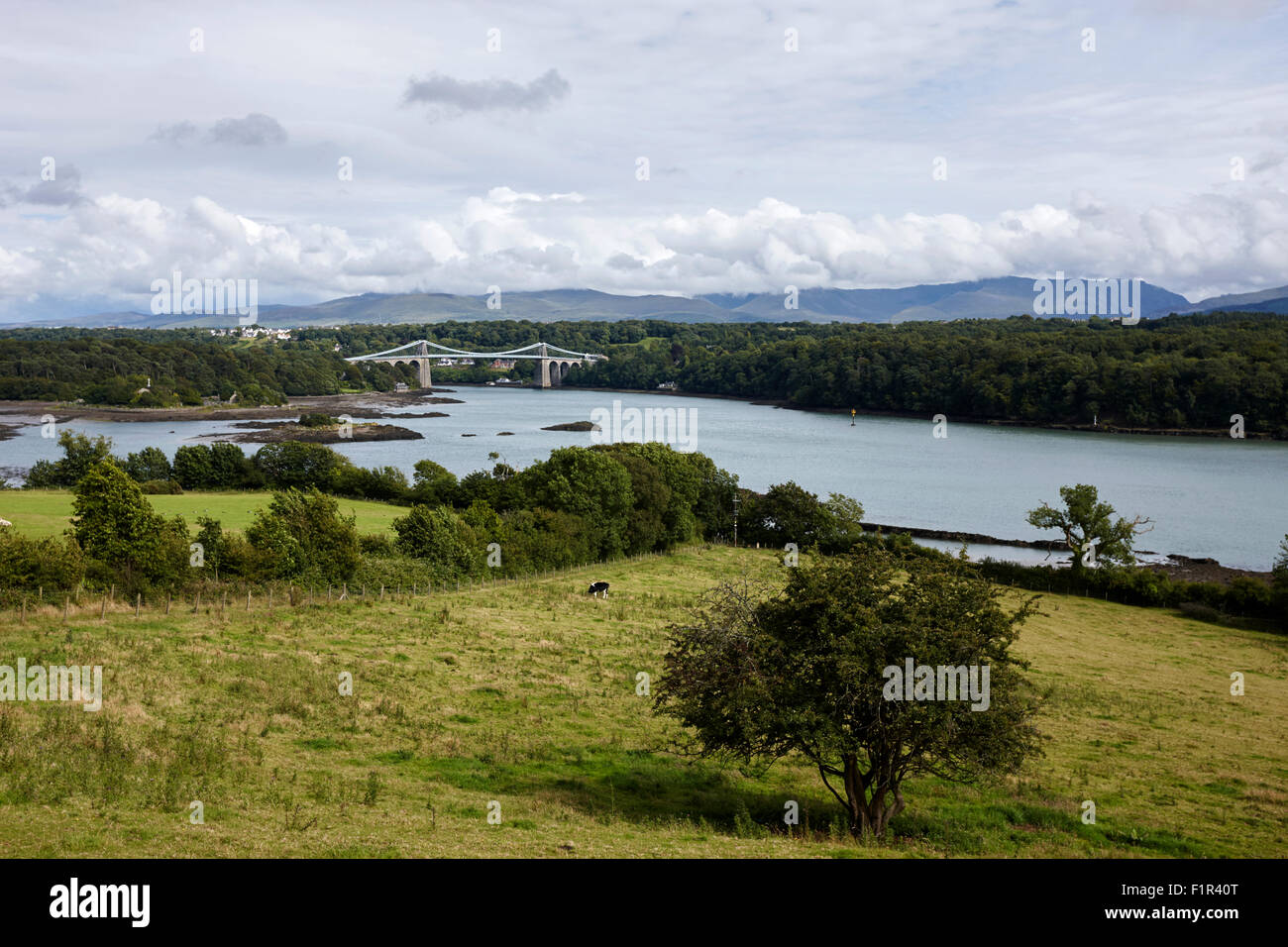 menai bridge and menai strait between anglesey and north wales uk Stock ...