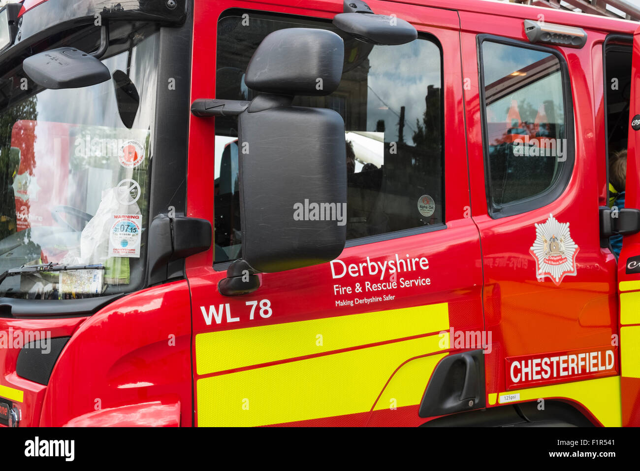 Fire engine cabin, Derbyshire Fire and Rescue Service, England UK Stock ...