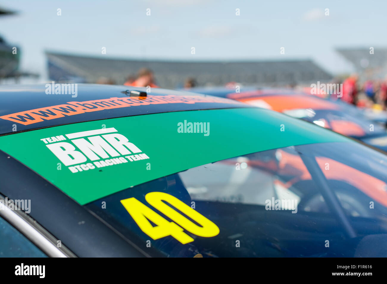 Corby, UK. 6th September, 2015. A detail view of the Team BMR sign is ...
