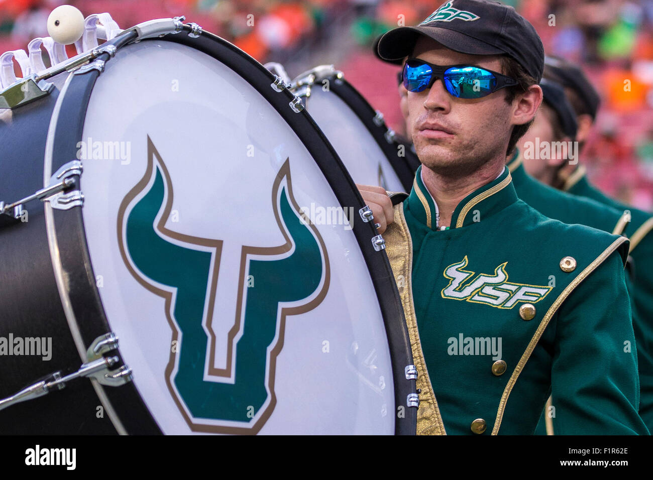 Tampa, Florida, USA. 5th September, 2015. USF band member before the ...
