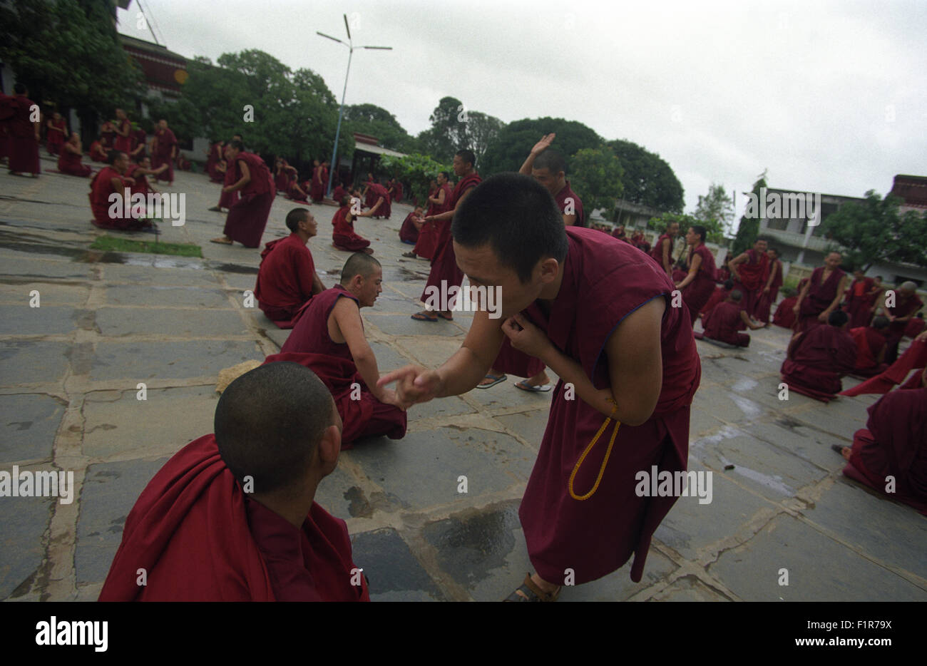 Tibetan monks debate in the courtyard at the Drepung Gomang Monastery ...