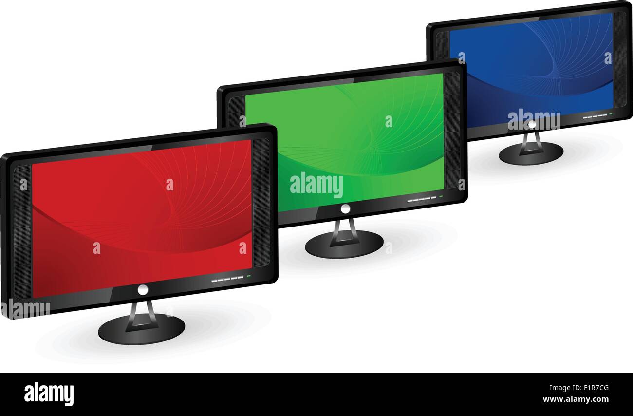 Three realistic LCD TV on a white background. Vector illustration Stock ...