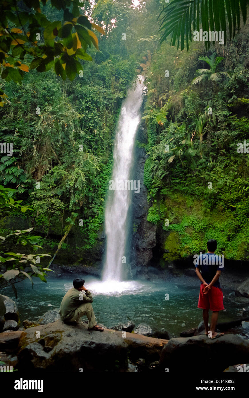Waterfall in the middle of rainforest in Situgunung, Mount Gede ...