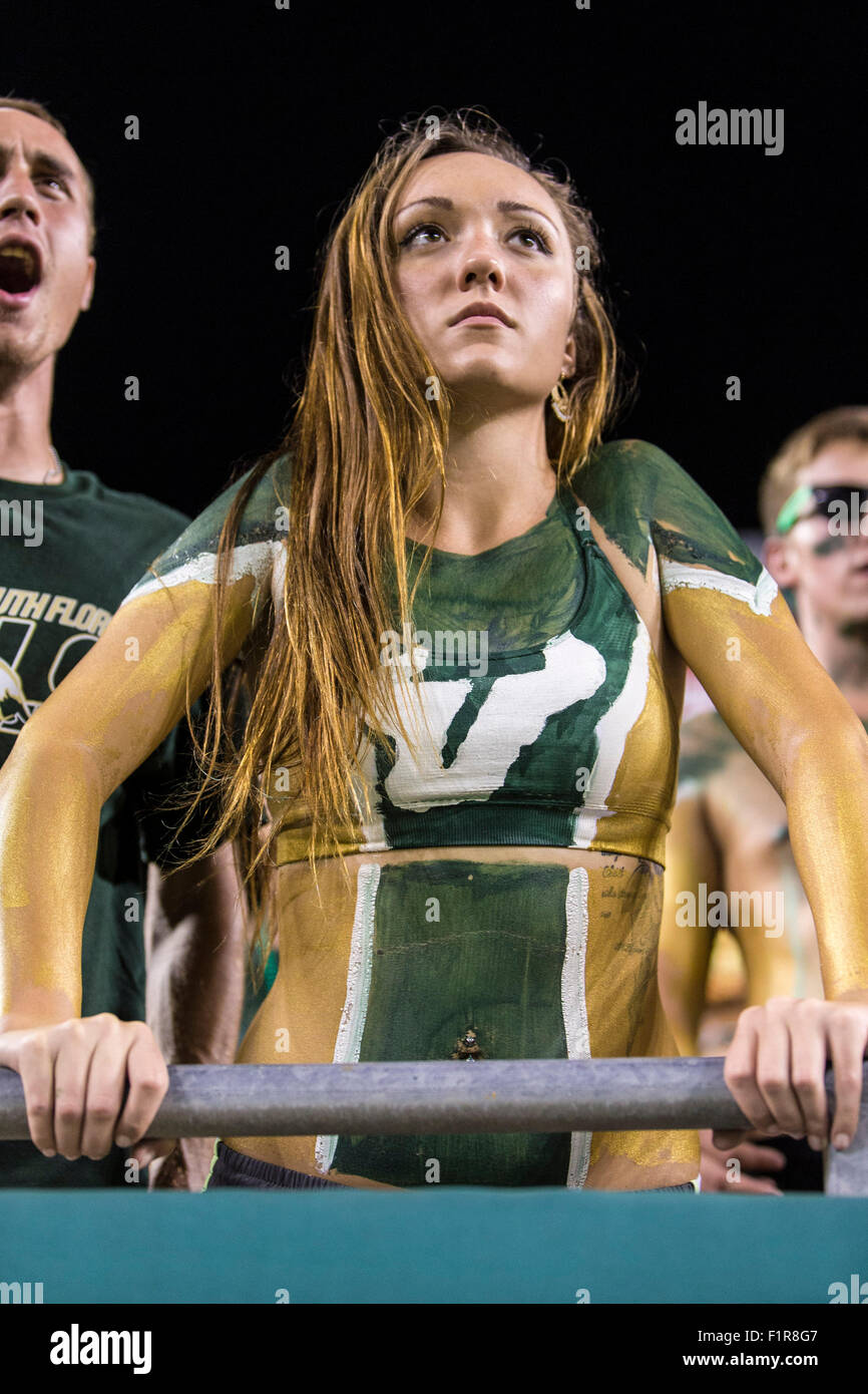 Tampa, Florida, USA. 5th September, 2015. A USF fan intensely watching ...