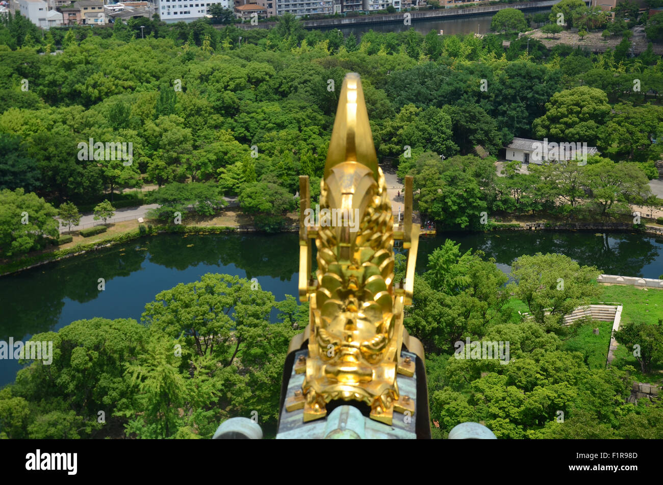 Aerial view around Osaka castle shooting from atop Osaka Castle on July ...