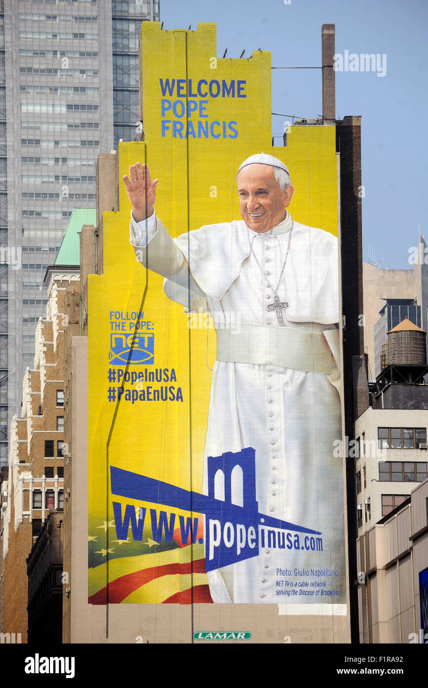 A 225-foot tall hand-painted billboard welcomes the pope, who will be ...