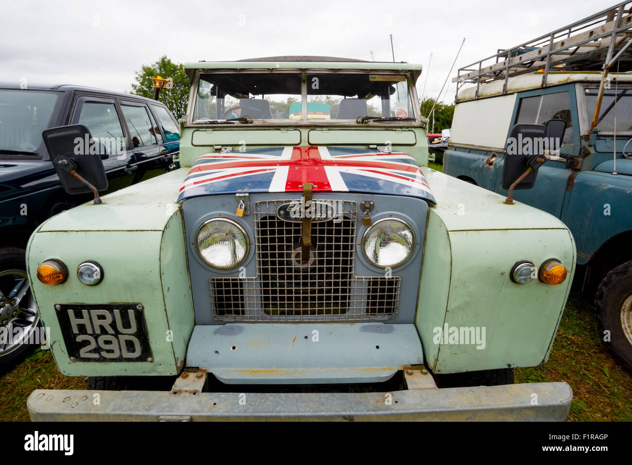 An old Landrover with a union jack flag on the bonnet at The Beckbury ...