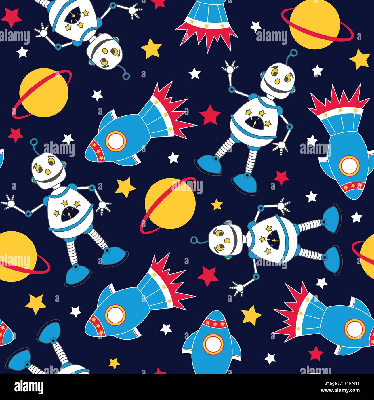 Rocket and robots seamless pattern on a navy background Stock Vector Image & Art - Alamy