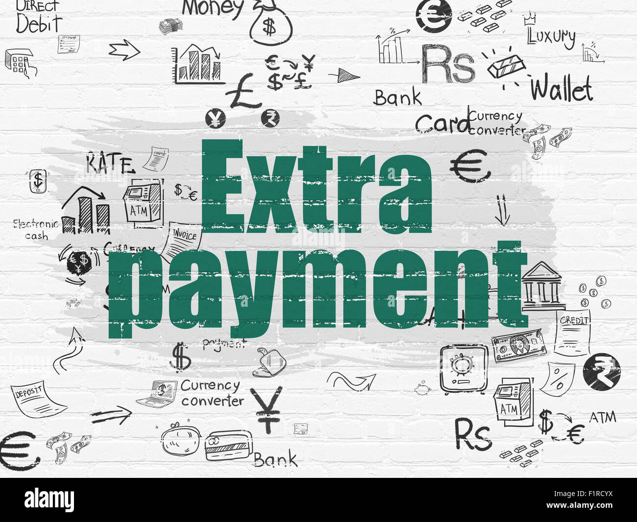 Banking concept: Extra Payment on wall background Stock Photo - Alamy