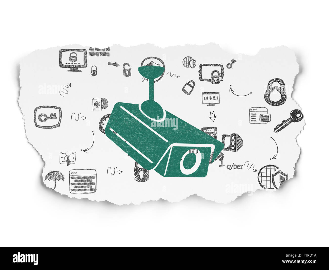 Security concept: Cctv Camera on Torn Paper background Stock Photo - Alamy