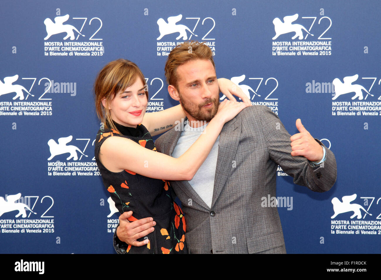 Venice, Italy. 06th Sep, 2015. Dakota Johnson with Matthias Shoenaerts ...