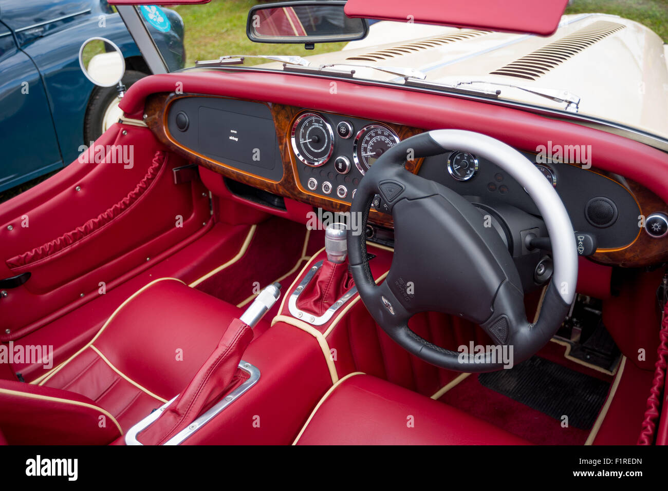 The cockpit of A Morgan plus 8 car at The Beckbury Show 2015 Shropshire ...