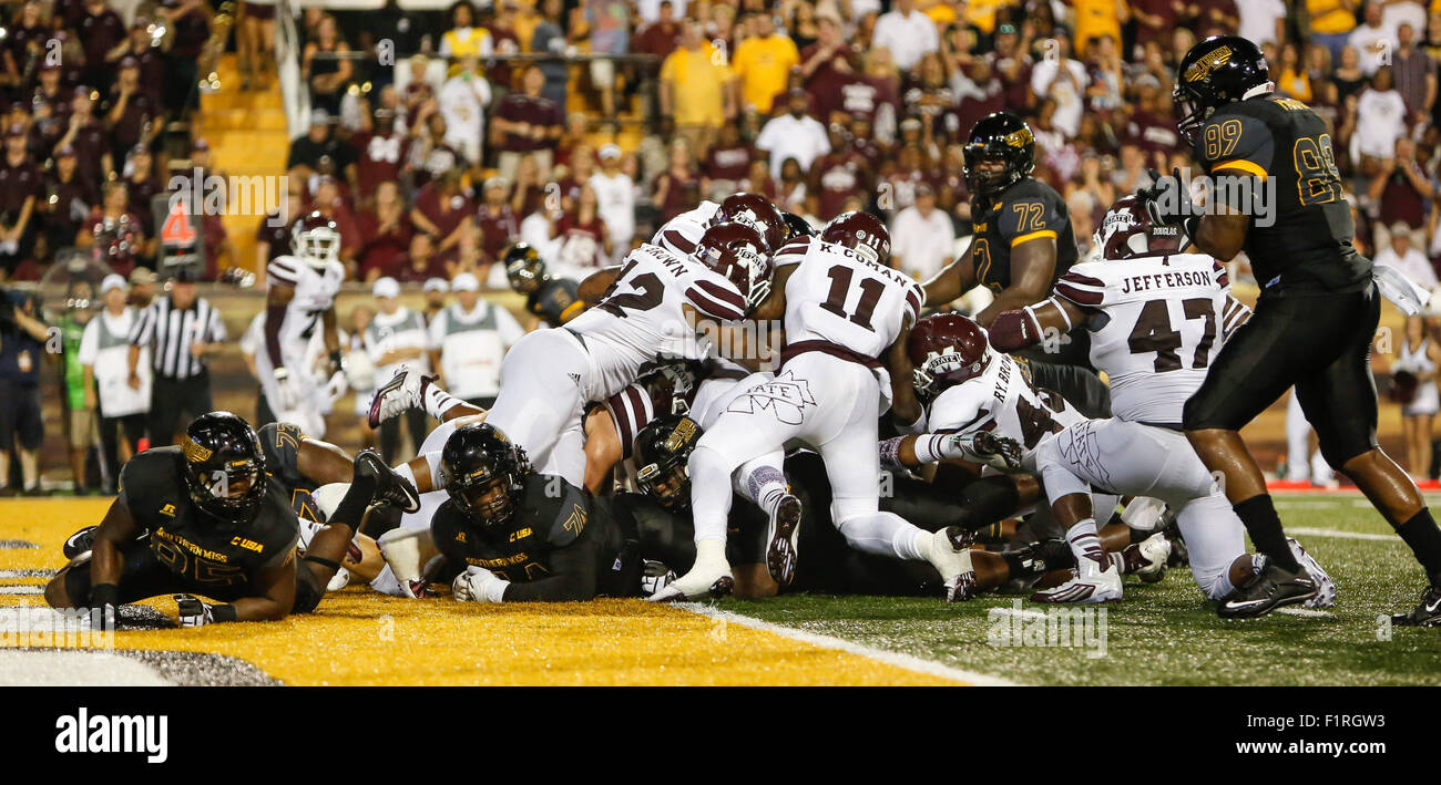 Mississippi States makes a defensive stop at the end zone during the ...