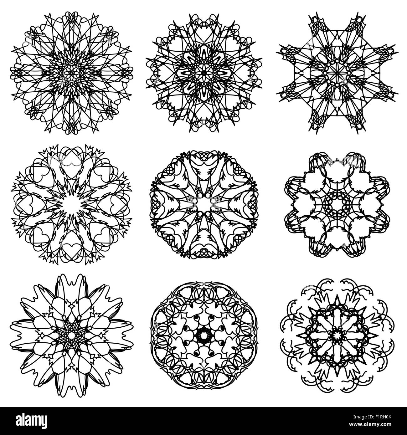 Embroidery round pattern Black and White Stock Photos & Images - Alamy