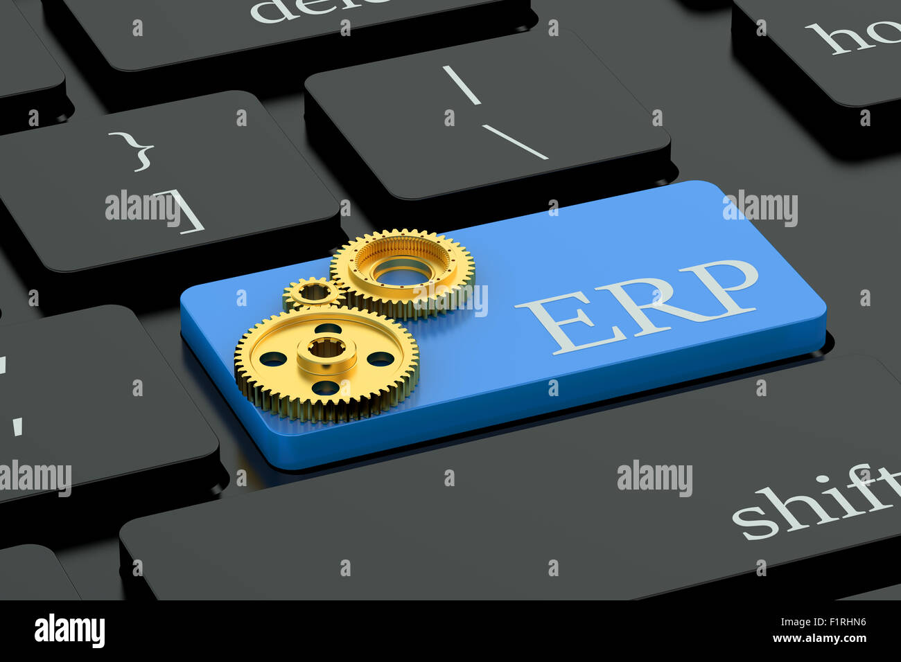 ERP concept on blue keyboard button Stock Photo - Alamy